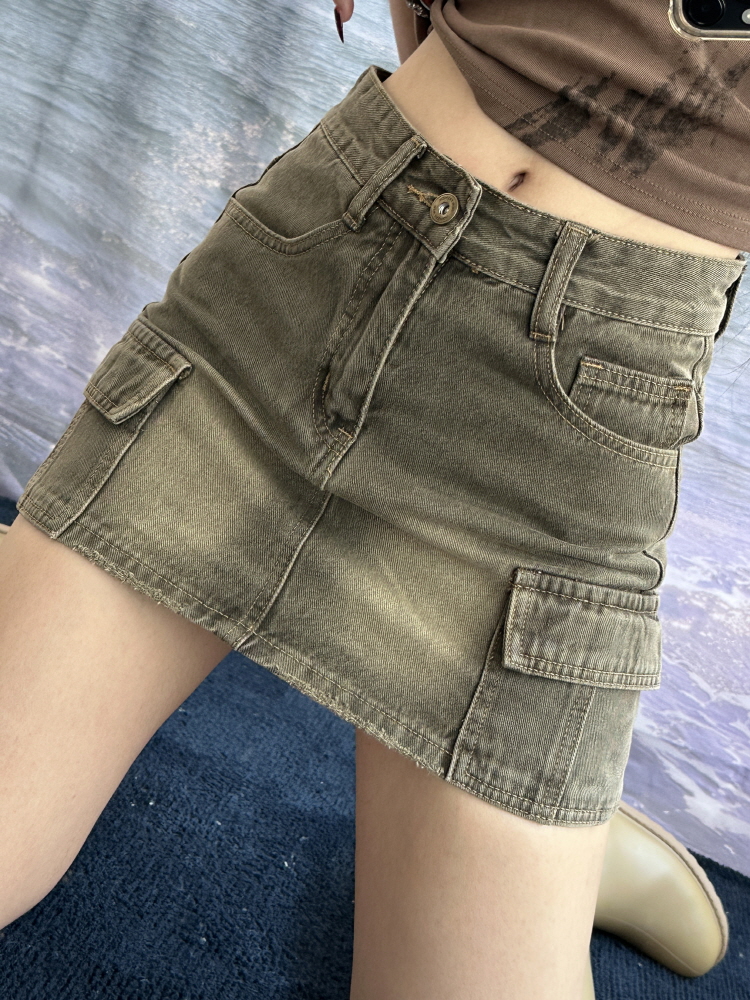 키미스 y2k 더 밀리 워싱 힙 데님 포켓 카고 미니 스커트(3color/3-5일 여유주문)
