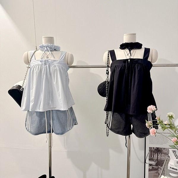 이프유마인 머리끈set페미닌 여름 프랩 리본 스트랩 셔링 프릴 스퀘어넥 튜브탑 탱크탑 레이어드 이너 무지 A라인 플레어 슬립 뷔스티에 크롭 나시 블라우스 3color