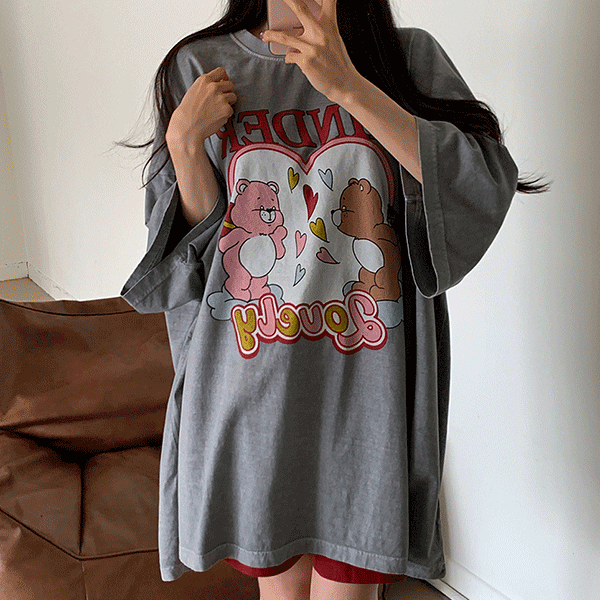 본지샵 [4XL,빅사이즈,오버핏,남녀공용,오버핏,통통,88-99,귀여운,힙한,스트릿] 하트킨더 피그먼트 박시핏 반팔 티셔츠 - t [무료배송]