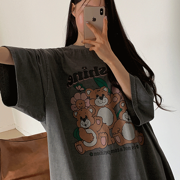 본지샵 [4XL,빅사이즈,남녀공용,오버핏,통통,힙한,스트릿,귀여운,88-99] 플라플라베어 피그먼트 박시핏 반팔 티셔츠 -t [무료배송]