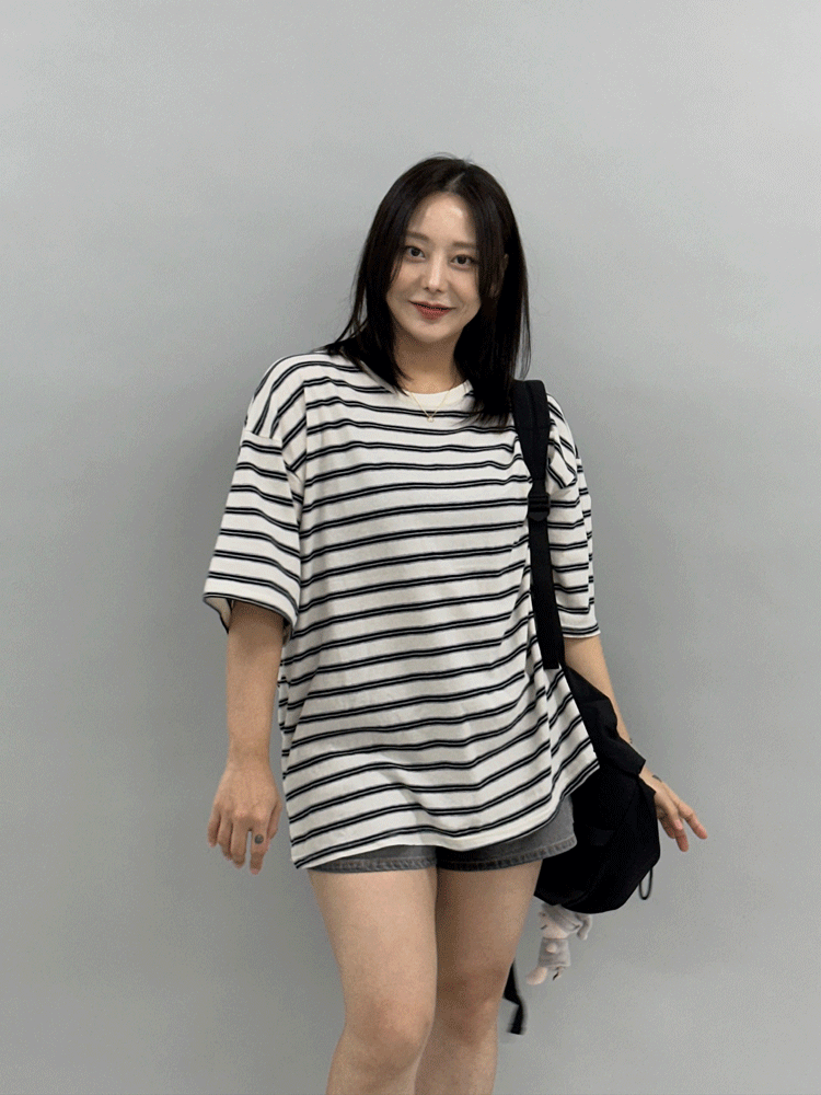 앙빼더데이 1308 마린 오버핏 스트라이프 반팔 티셔츠[4color/44-88]