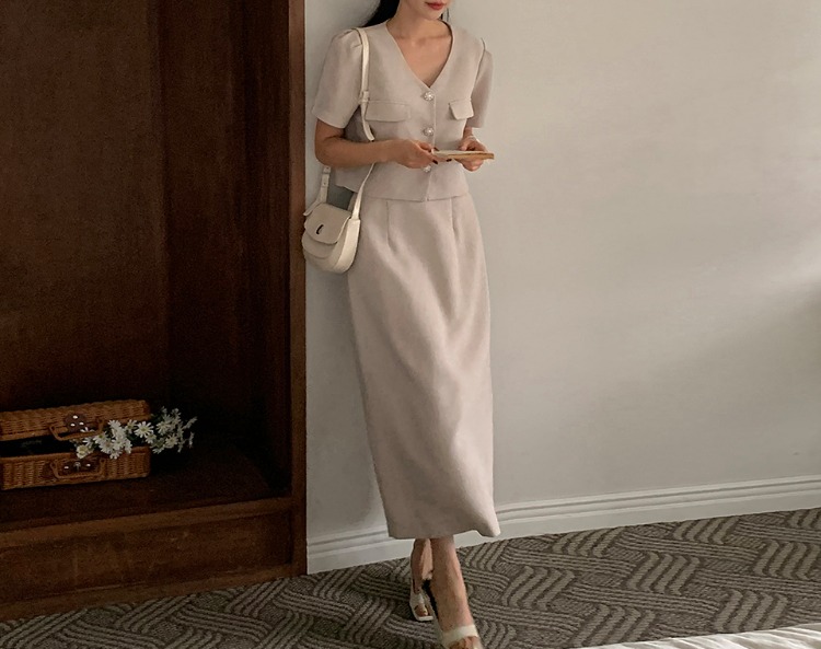 리리앤코 무료배송 보넷디아 트위드 크롭 자켓 뒷밴딩 스커트 투피스 세트 자체제작 여름 신상 여름옷 여름트위드 자켓세트 스커트세트 반팔자켓 밴딩스커트 H라인 셋업 브이넥