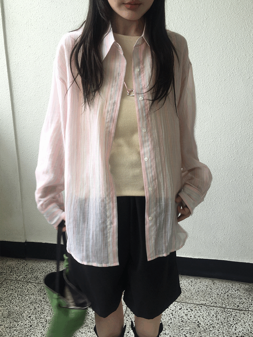 하우유 커스 시스루 스트라이프 셔츠 (2c)