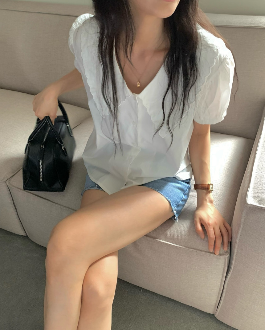 샵보애 wellrow 웰로우 카라 자수 퍼프 블라우스 bl