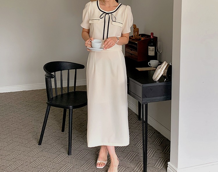 리리앤코 트린드비 트위드 핀턱 리본 블라우스 밴딩 스커트 투피스 세트 여름세트 여름신상 여름투피스 트위드투피스 트위드블라우스