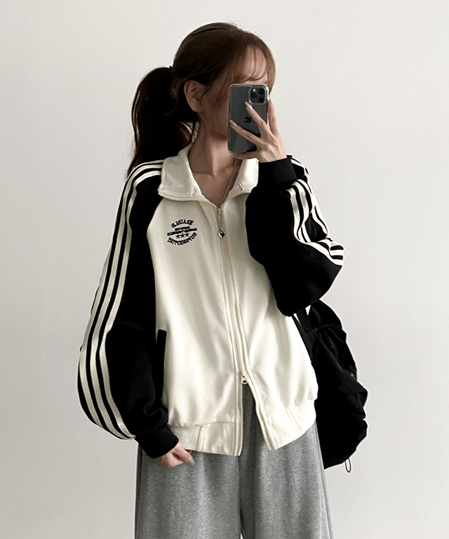 라이니 캐주얼 블록코어 트랙 배색 집업 ou-4057c