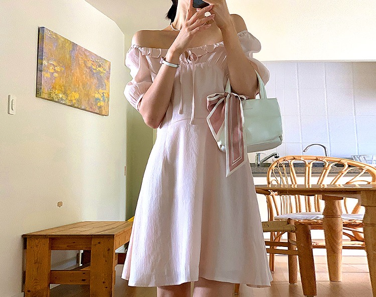 리리앤코 프론쥬잉 모달 밴딩 프릴 리본 투웨이 미니 원피스 여름신상 여름원피스 여름하객룩 오프숄더원피스 밴딩원피스 프릴원피스