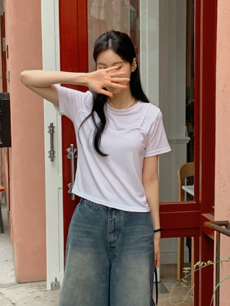 리리앤코 퍼지블디 스판 뷔스티에 반팔 티셔츠 자체제작 여름 신상 여름옷 라운드넥 스판티셔츠 스판반팔 슬림핏 뷔스티에티셔츠 레이어드 레이어드룩 데일리룩 꾸안꾸 출근룩 통통녀