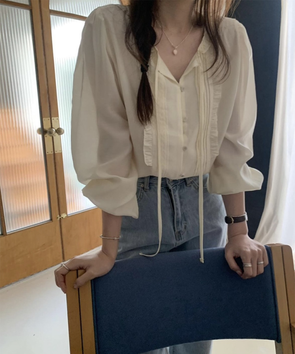 버나뎃 Pyt 러쉬 프릴 블라우스 (3col) 프영띵 프리티영띵