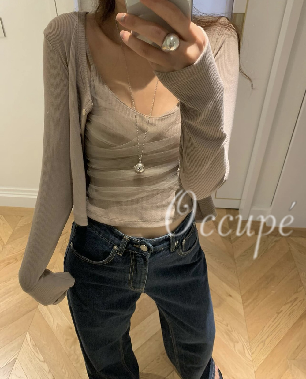 오큐페 [당일발송]포스터 어노브 망사 세트 가디건 (4col) poster 나시세트 가디건