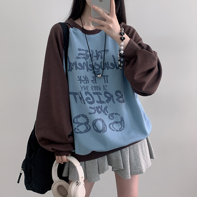 더핑크 [힙한무드!/y2k] 딕스 오버핏 배색 나그랑 레터링 맨투맨 (4color)