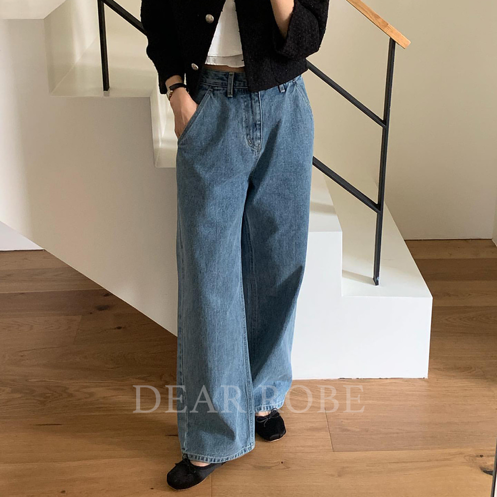 디어로브 리에뜨 riette 알버트 와이드 일자 롱 중청 데님 팬츠