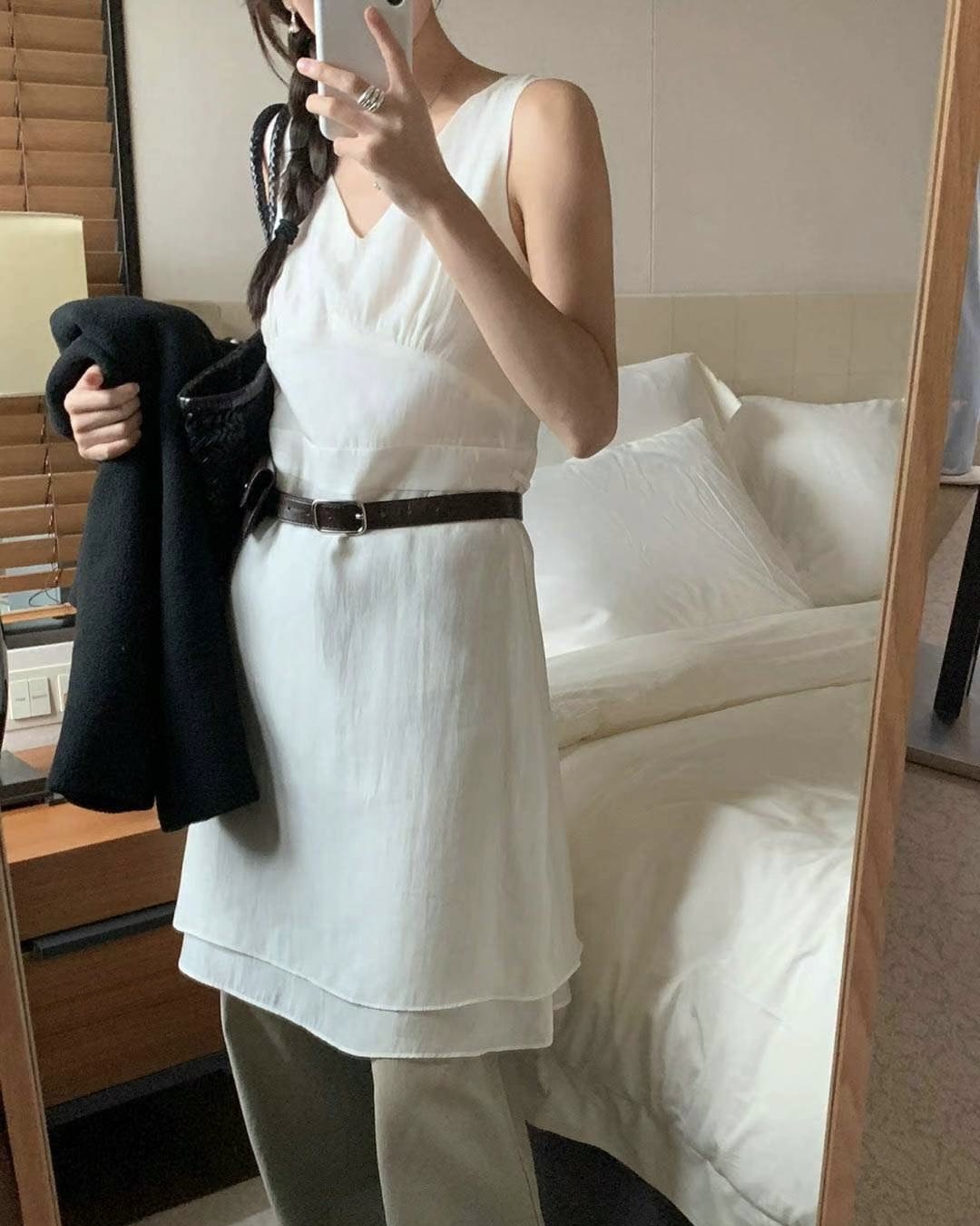 온도 24FW 딜라이트 원피스 3col 얼리어텀 가을신상 가을하객룩 브이넥 나시 미니 드레스 민소매 레이어드 오피스룩 데일리룩 여성 봄 간절기 여행룩 출근룩