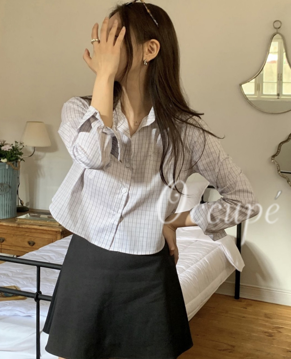 오큐페 [당일발송]미엘 펄슨 셔츠 (2col) miel 크롭남방