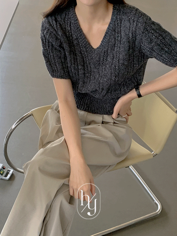 로빈유 [HONEST,YOU] 위시드 꽈배기 브이넥 반팔 니트 - knt(5color)