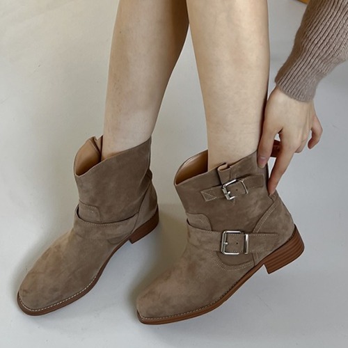 드레시백 제레미 앵클 스웨이드 와이드 통넓은 숏 부츠 미들힐 로우힐 버클 통굽 워커 가을 겨울 간절기 데일리 빈티지 캐주얼 직장인 출근룩 키높이 신발 3cm