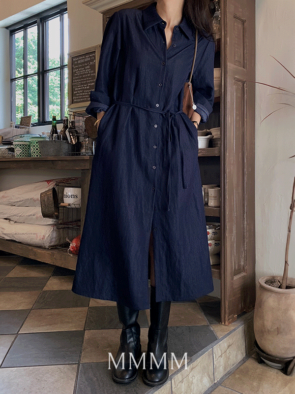 젬마월드 MMMM＃단독주문/당일발송제인 핀턱 데님원피스 (벨트SET)[size:1,2]