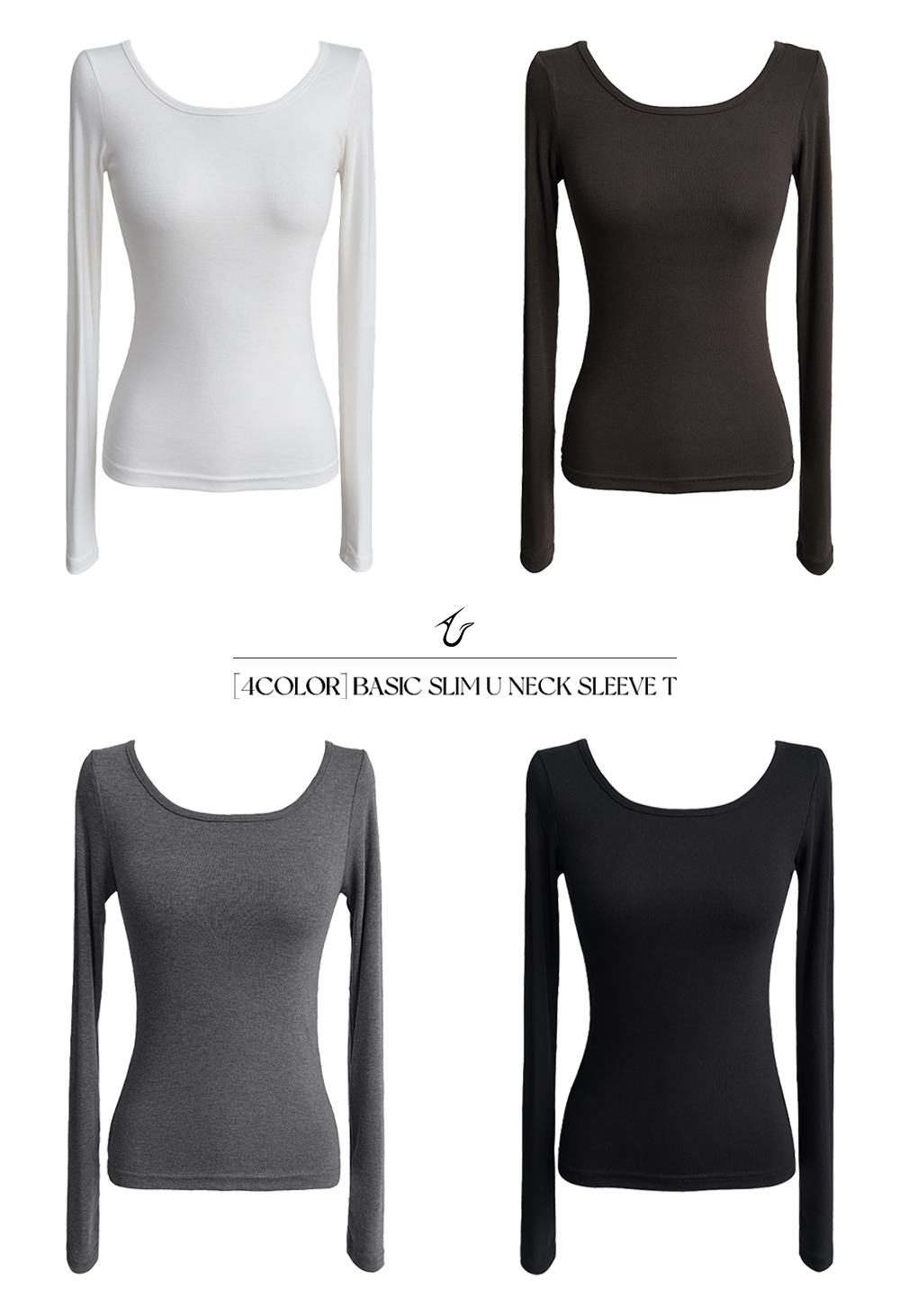 어반유니크 [4COLOR] basic slim u neck long sleeve T