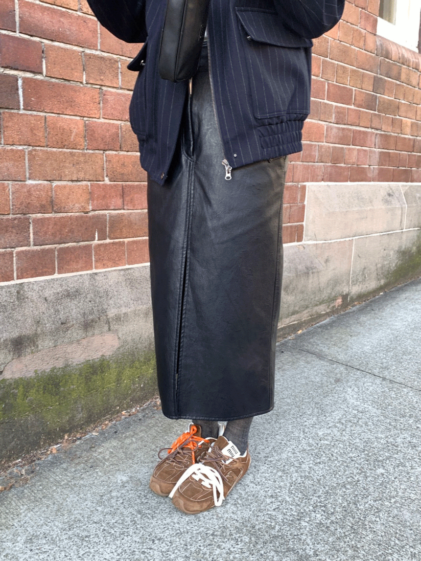 샵보애 underson 언더슨 위드 레자 스커트 H라인 트임 가죽 롱 치마 sk (2col)