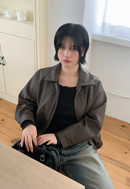 리치무드 랩티 레더 블루종 jk (2color)