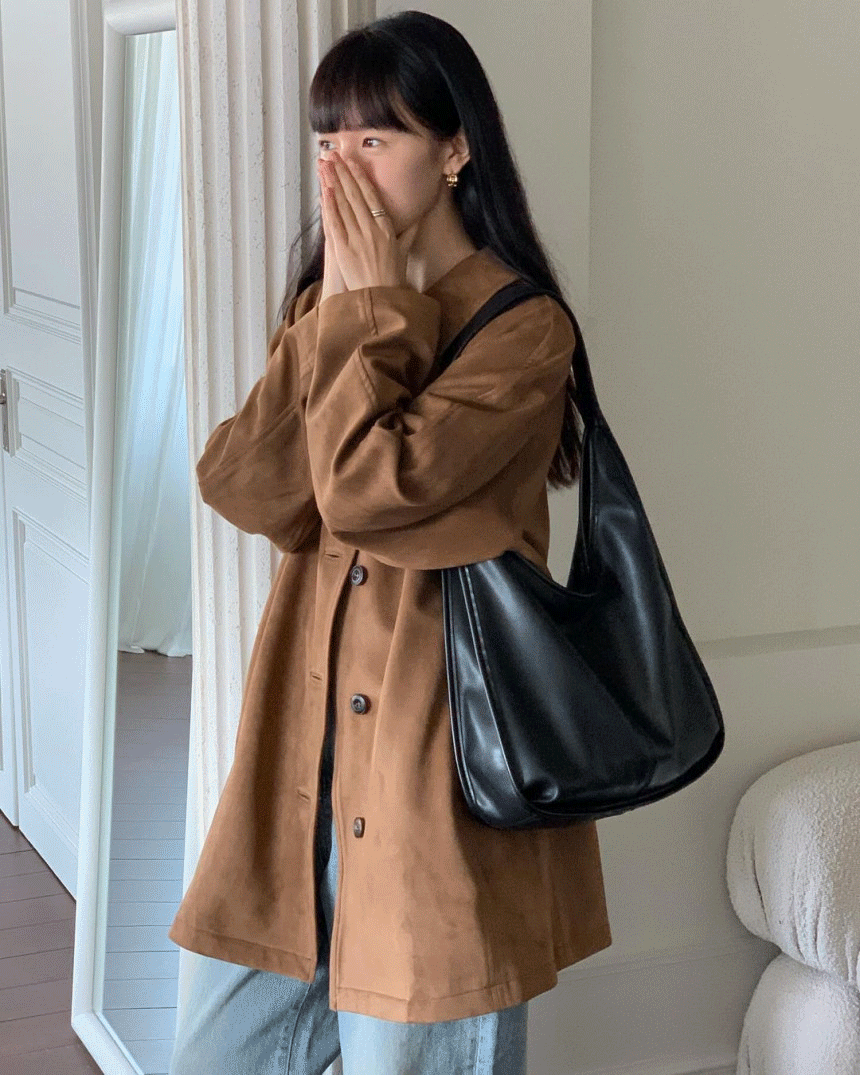 샵보애 jinsim 진심 아더 바바리 코트 스웨이드 래글런 카라 싱글 하프 ct