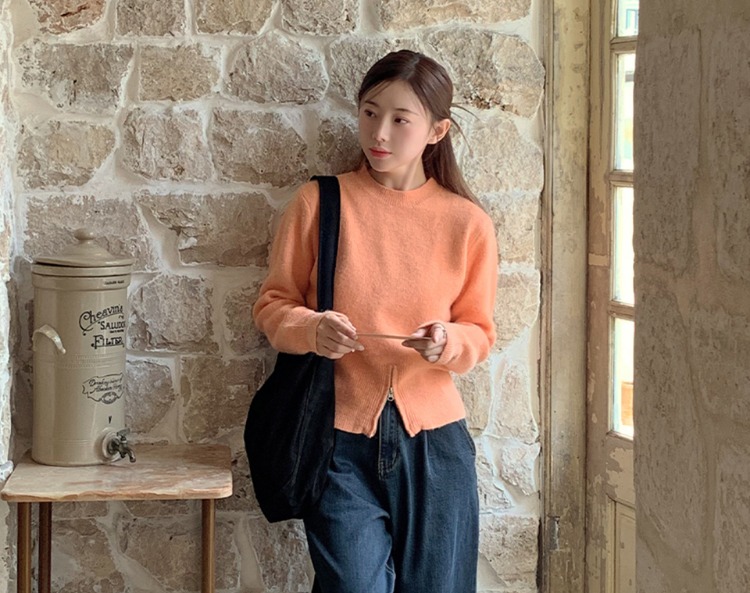 리리앤코 페즈론 라운드넥 밑단 트임 지퍼 니트 가을 신상 자체제작 가을룩 데일리룩 데이트룩 출근룩 오피스룩 하객룩 러블리룩 캠퍼스룩 캐주얼룩 놈코어룩 베이직룩 꾸안꾸룩