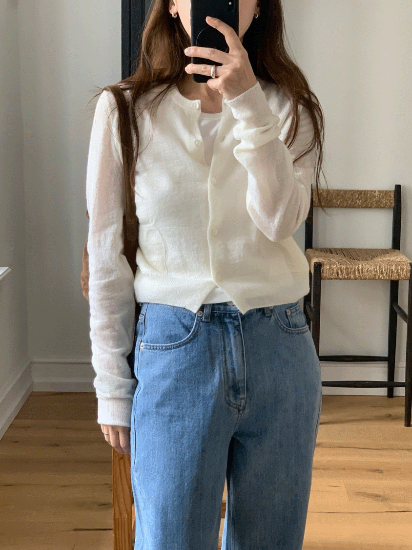 샵보애 fllanel 플라넬 파우더 가디건 울 모헤어 긴팔 라운드 니트 cd (4col)