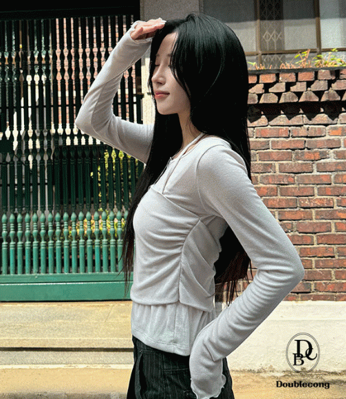 더블콩 [레이어드 소재부드러움]렐리 홀터 레이어드 긴팔티셔츠 3colors