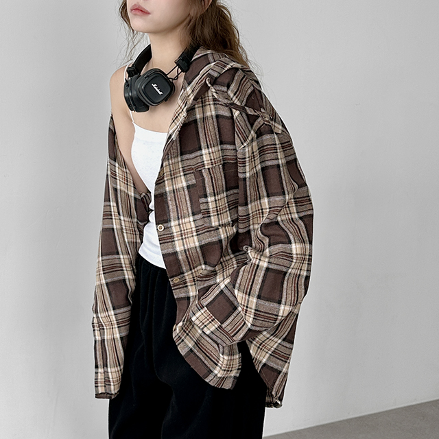 라이니 빈티지 레시 체크 후드 남방 셔츠 to-2370c