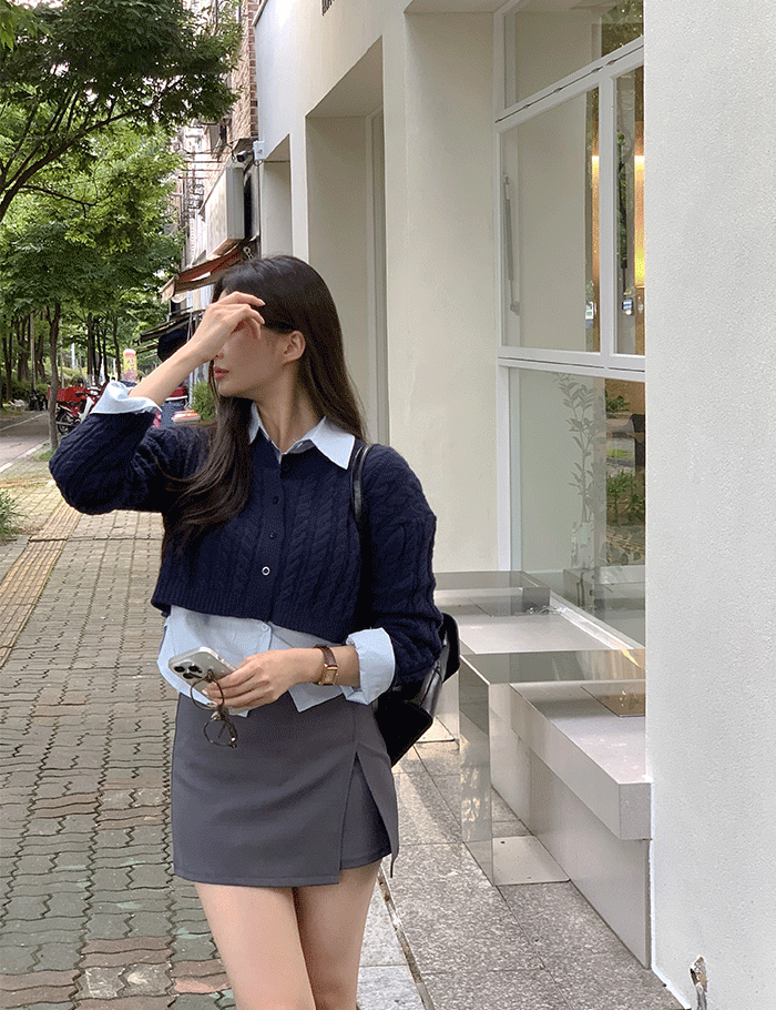 언더라임 꽈배기 가디건 셔츠 set (3color)