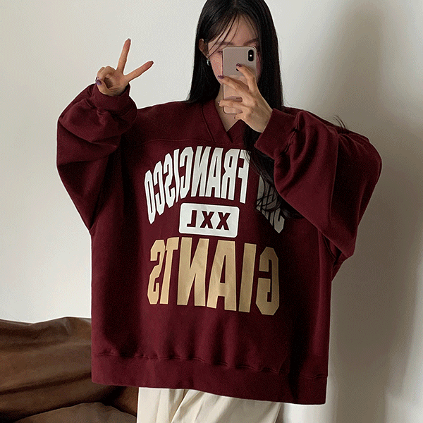 본지샵 [4XL,고퀄리티] V넥 샌프란시스코 오버핏 맨투맨 - mtm (남녀공용,오버핏,통통,가을신상,겨울신상,77-88,힙한,스트릿) [무료배송]