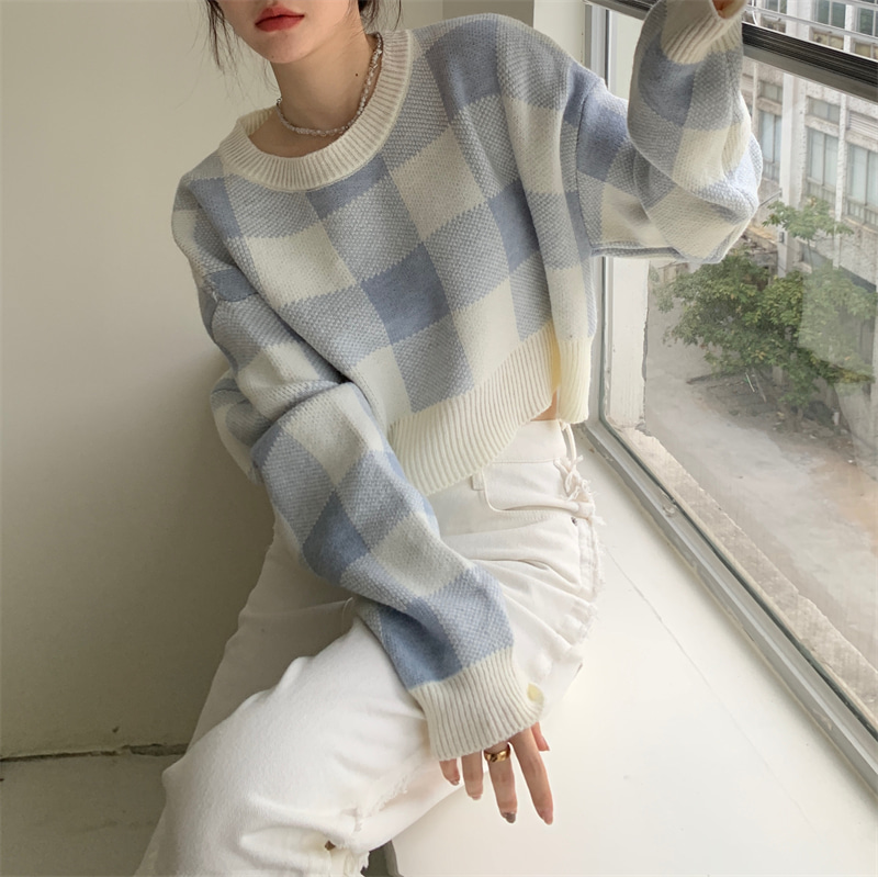 더블제이 24fw 신상 크롭 니트 스웨터 티셔츠 코디 라운드 넥 스퀘어 컬러링 세미 크롭 긴팔 Nt 하늘 베이지 브라운 블루 컬러 일상 데일리 귀여운 대학생 20대