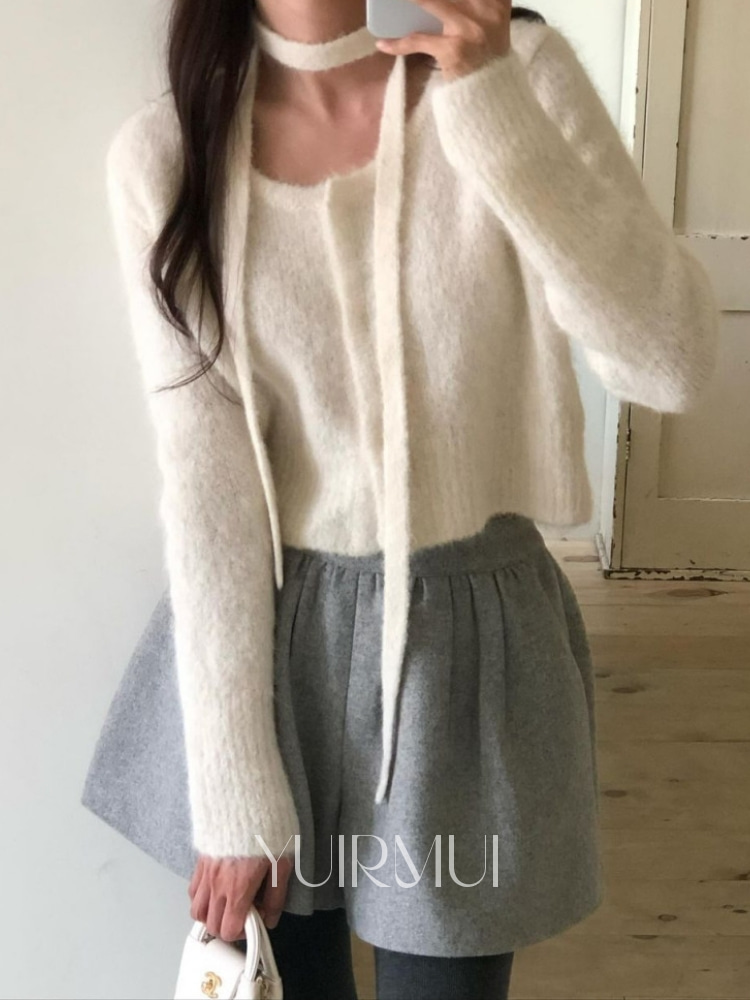 유이르무이 riette 리에뜨 레브 알파카 유넥 크롭 니트 가디건 3color
