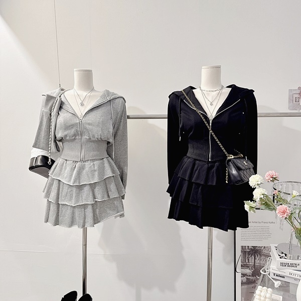 이프유마인 후드집업스커트set꾸안꾸룩 겨울 비로 쭈리 리벳 오버핏 슬림핏 무지 긴팔 크롭 후드 집업 밴딩 A라인 플레어 주름 플리츠 셔링 프릴 캉캉 미니 스커트