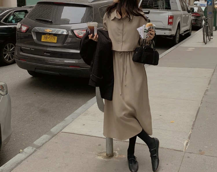 리리앤코 파비엔드 피치기모 카라 스트링 투인원 롱 원피스 피치기모원피스 카라원피스 스트링원피스 투인원원피스 롱원피스 긴팔원피스 심플룩 모던룩 피치기모 카라 투인원 스트링