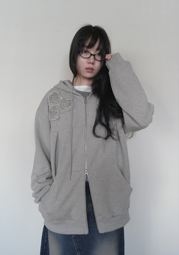 에프터먼데이 rose corsage hood zip-up (2c)