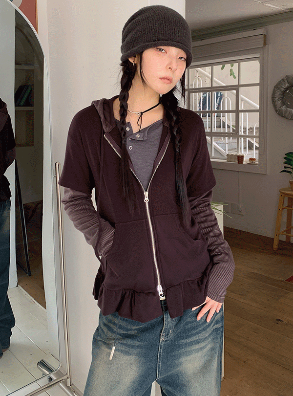 재즈디오더 Frill layered hood zip-up (2color)