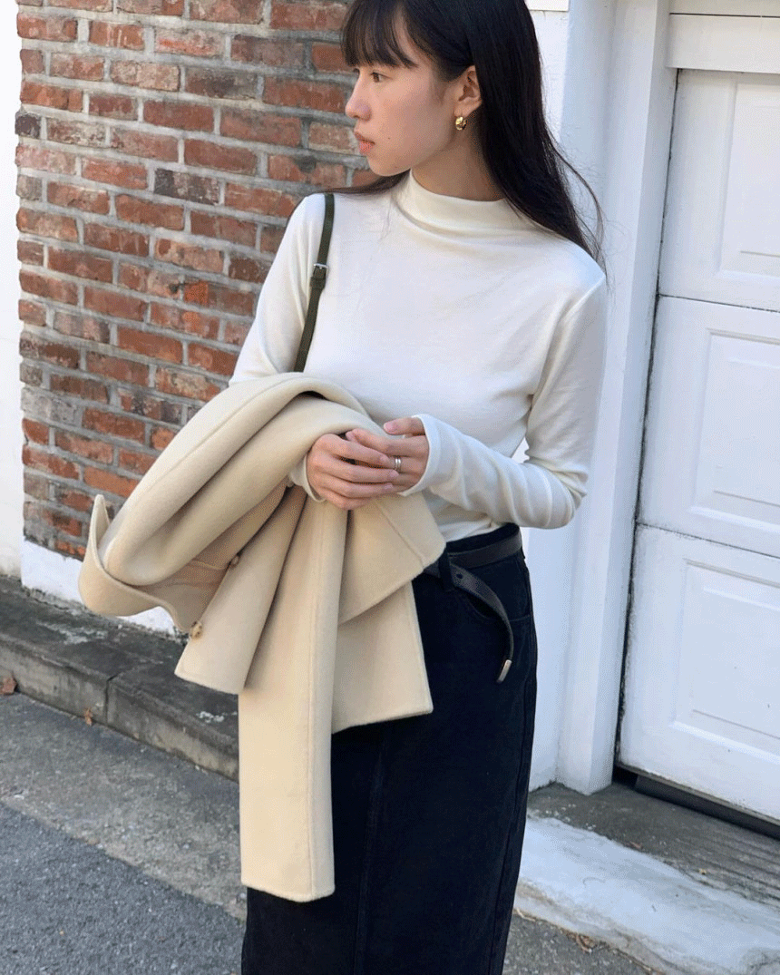 샵보애 jinsim 진심 모크 폴라 티셔츠 울 텐셀 긴팔 터틀넥 반폴라 tee (5col)