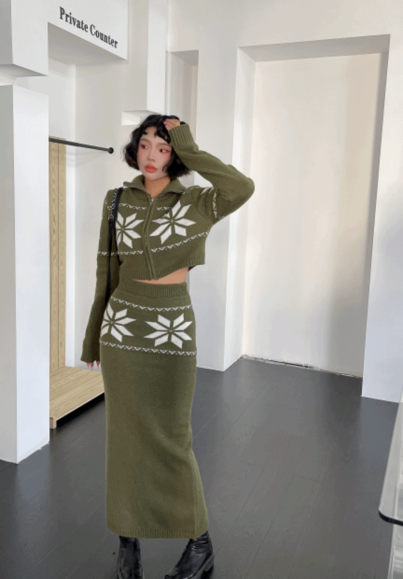 리마인드 [단독NEW컬러/4color]눈꽃 노르딕 니트 집업 투피스 세트