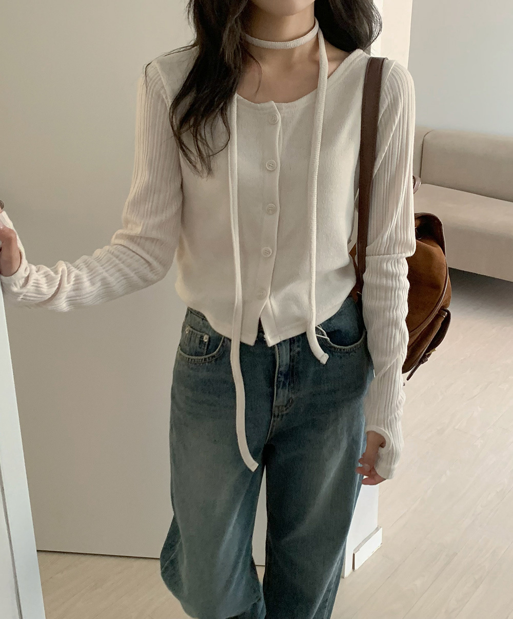 니어웨어 페페 워머 가디건 (3color) - 끈 set