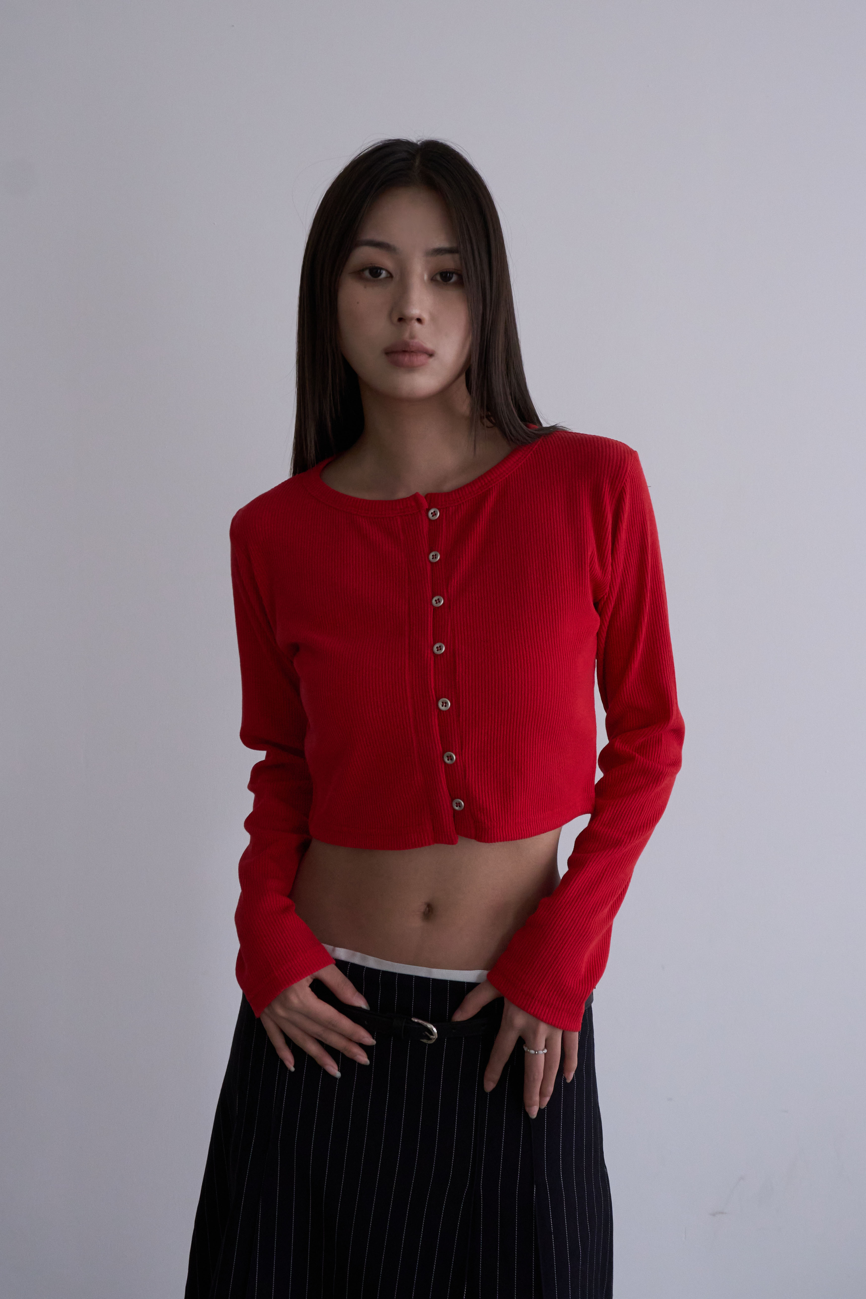 랩트 Crop Slim Button Cardigan (2c)