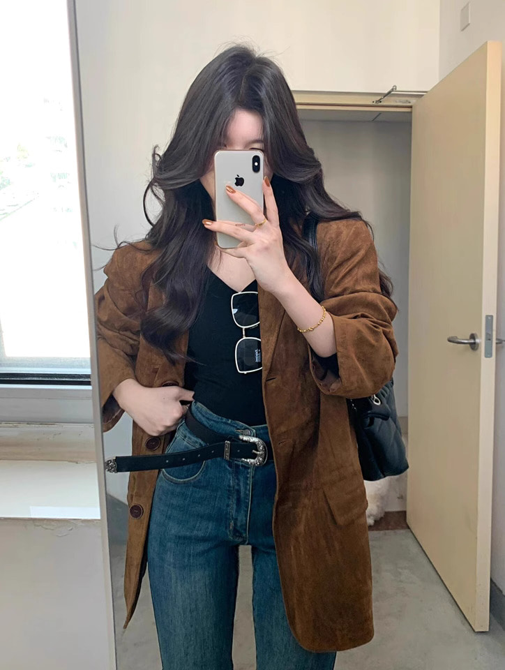 베이지하루 여자 빈티지 스웨이드 긴팔 자켓 가을 겨울 브라운 숏자켓 여성 간절기 캐주얼 정장 마이 코트 숏코트 하프코트 외투