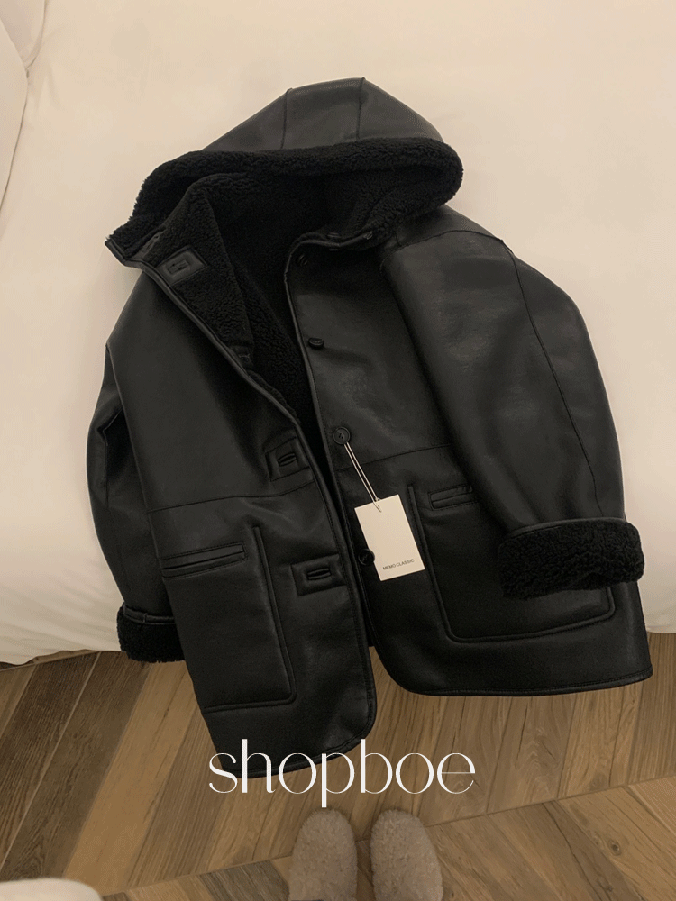 샵보애 포어 울 양털 시어링 양면 리버시블 후드 자켓 하프 무스탕 jk (2col)