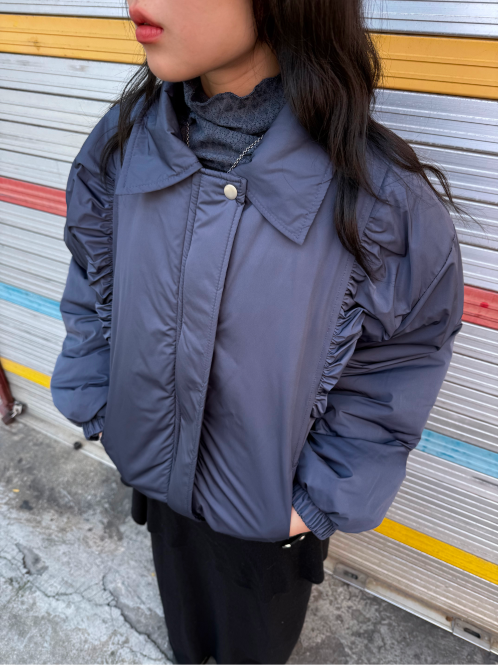 치리리 side shirring padding jumper 사이드 셔링 3온스 패딩 점퍼