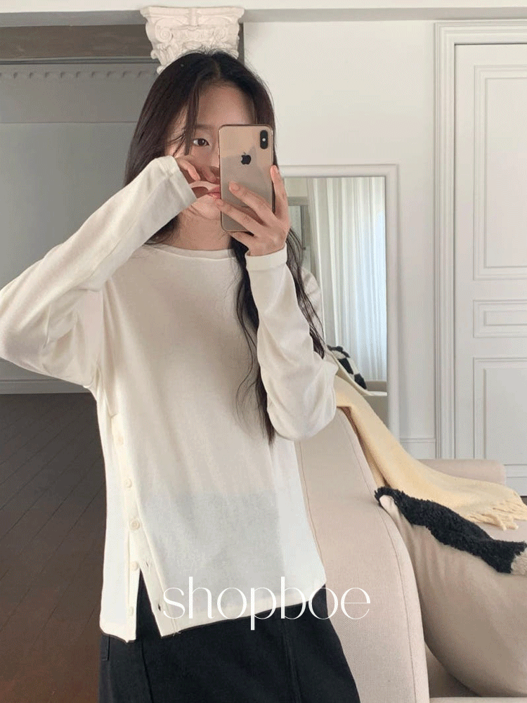 샵보애 jinsim 진심 버튼 티셔츠 울 텐셀 긴팔 라운드 이너 tee (2col)