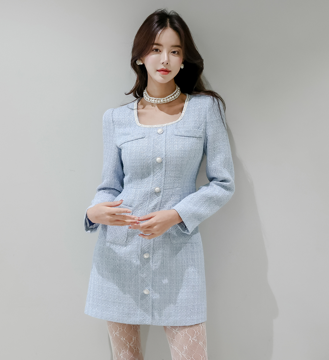 나인그랩 Moet 스퀘어넥 펄 트위드 미니 원피스 (2color,S.M.L)- 40% 세일로 반품 교환 불가 - 당일발송