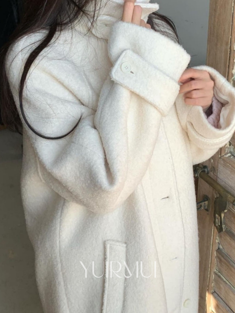 유이르무이 riette 리에뜨 브로디 울 부클 싱글 카라 롱 코트 2color