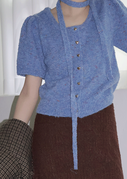 무무크 클루 반팔 니트 (머플러set) 4col - blue