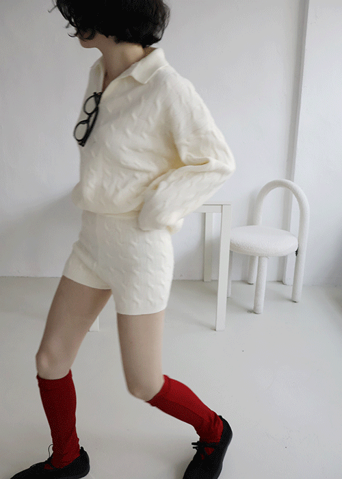 무무크 샘스 꽈배기 니트 숏츠 set 3col - ivory