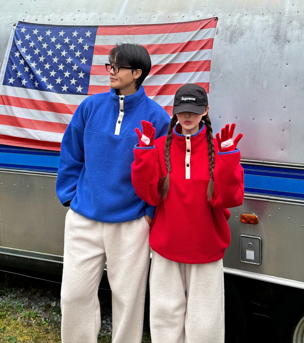 엄라이브 초특가🔥 도톰고퀄양털후리스세트가능 남녀공용 양털 뽀글이 후리스 반집업 조거 양털팬츠 커플룩 시밀러룩 캠핑 데이트룩 오버핏 빅사이즈 겨울집업 겨울맨투맨 후리스 세트